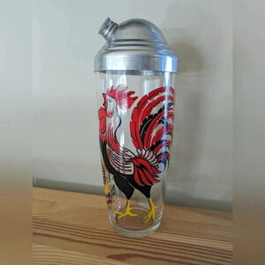 Dining | Vintage Glass Drink Shaker Rooster Retromcm With Metal Lid ...
